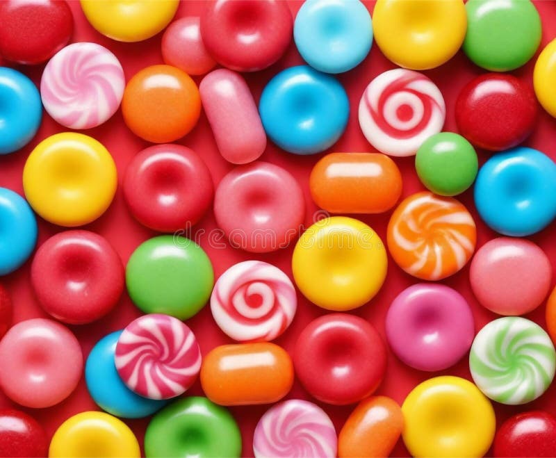 Candies of Multiple Colors on a Red Background. Stock Illustration ...