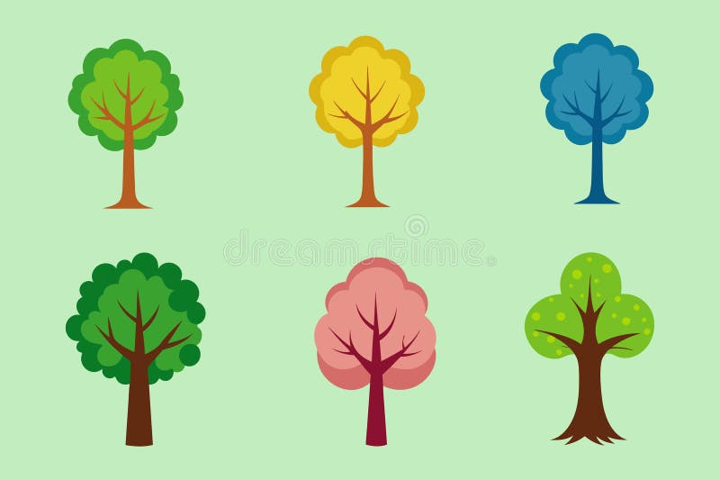 Colorful Tree Vector Art Illustrations for Nature-Themed Design. Stock ...