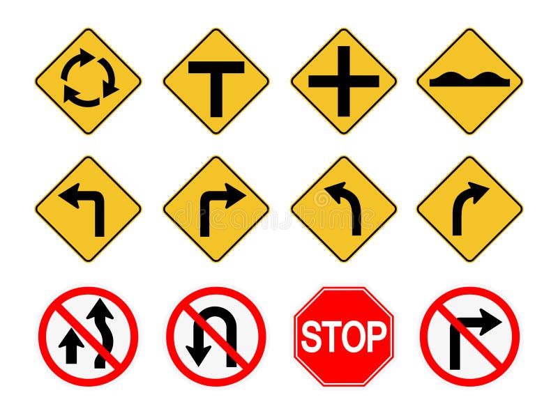 Set of Road Signs, Arrow Caution or Danger Sign Stock Illustration ...