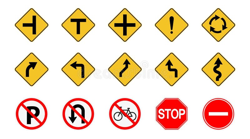 Set of Road Signs, Arrow Caution or Danger Sign Stock Vector ...