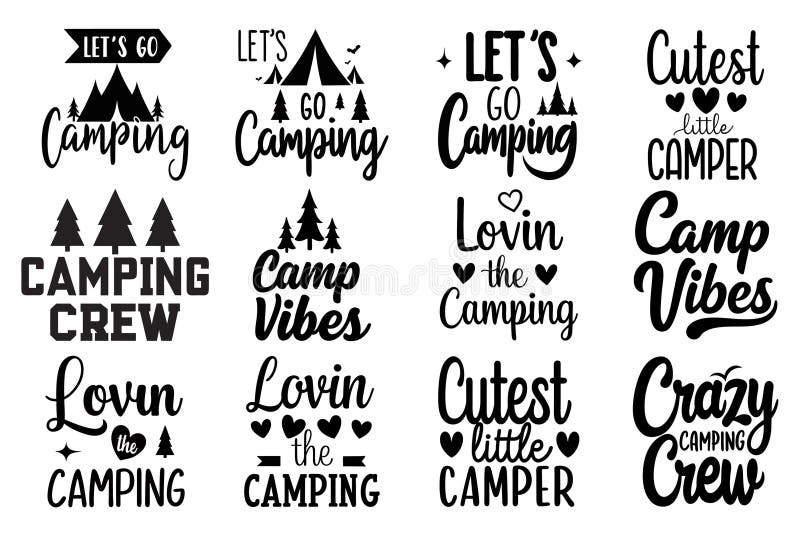 Camping, Typography, Design Bundle Stock Vector - Illustration of ...