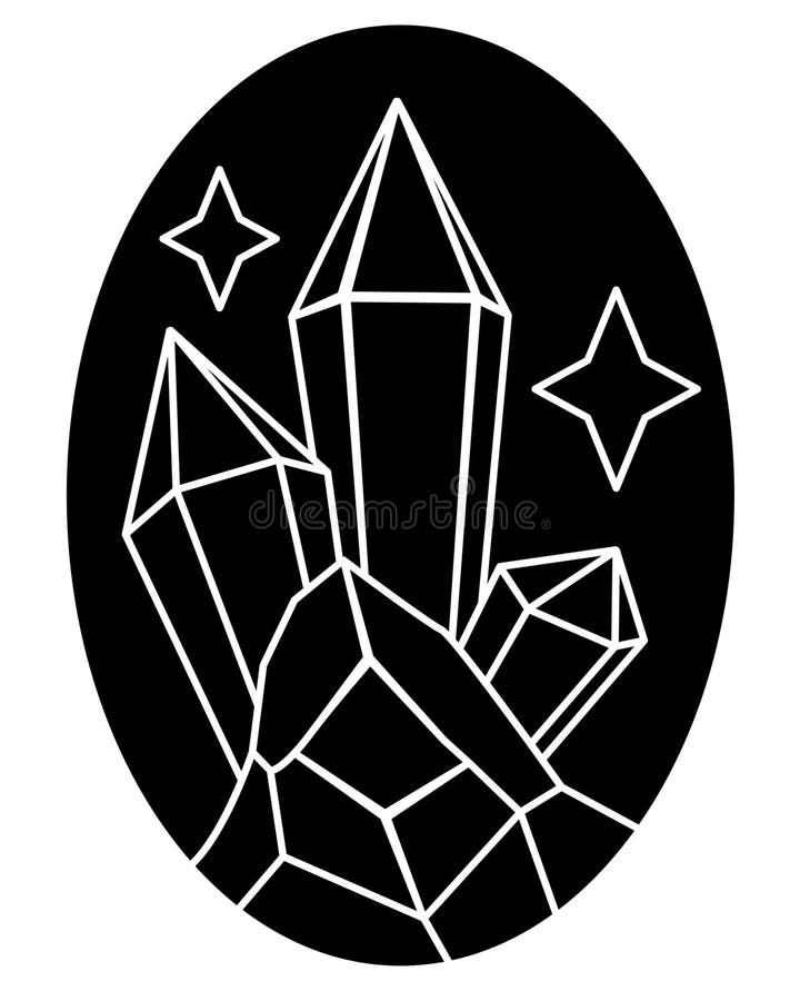 Crystals, Druse with Faceted Stones and Stars - Vector Silhouette ...