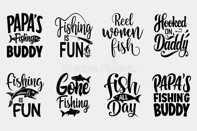 Fishing Typography T-Shirt Design Bundle Stock Vector - Illustration of ...
