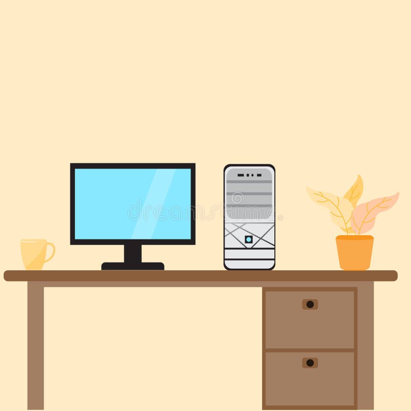 Vector Work Desk with a Set of Computers Stock Illustration ...