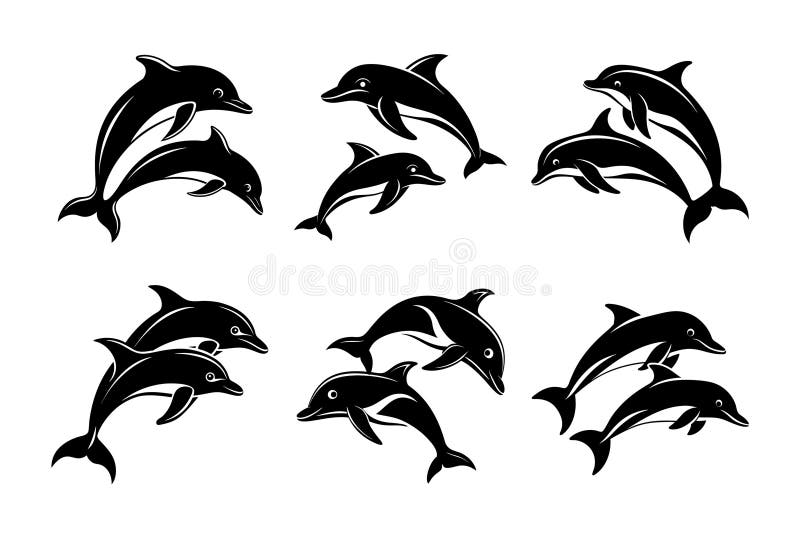 A black 2 Dolphins vector stock vector. Illustration of marinethemed ...
