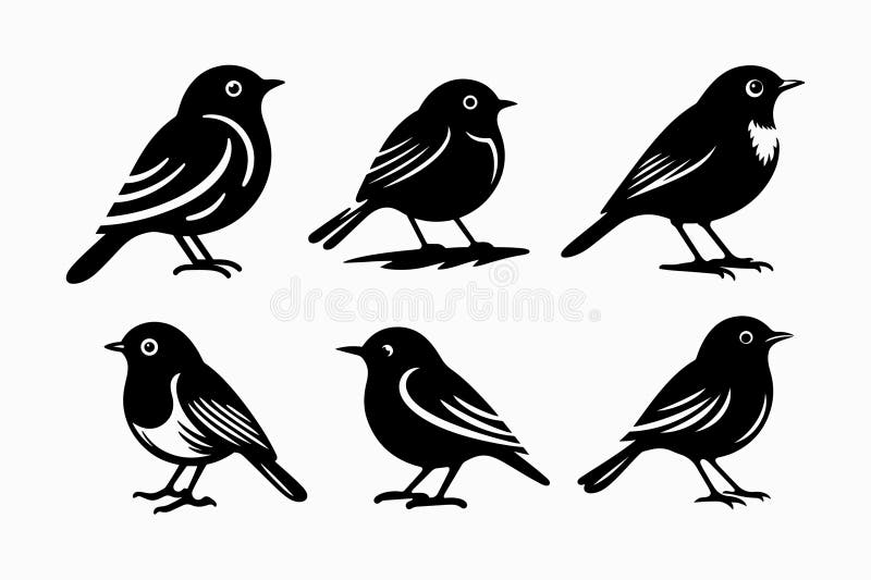 Robin Bird Bundle Silhouette Vector Illustration Stock Vector ...