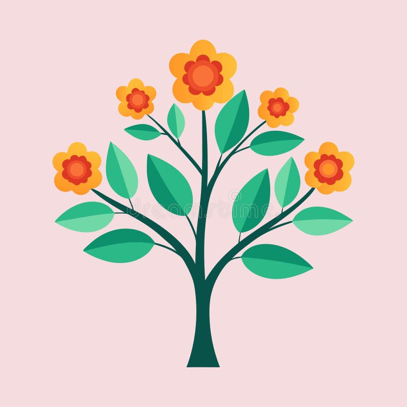 Bright Stylized Tree with Blooming Flowers Vector Art. Stock Vector ...