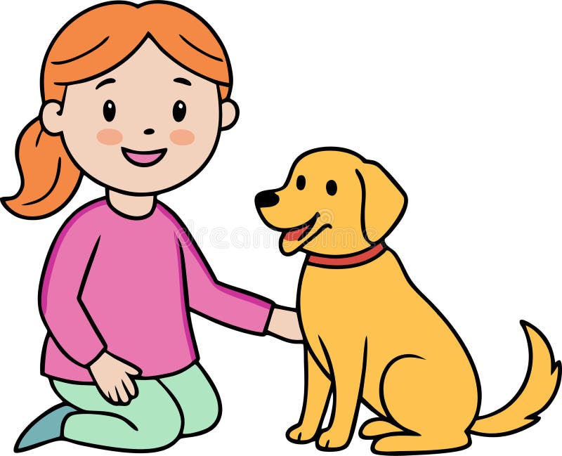 Happy Cute Little Kid Play with Dog Vector Stock Vector - Illustration ...