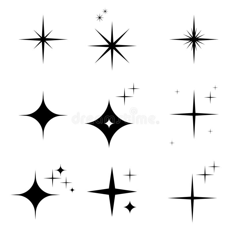 Set of Clean Shining Icons. Twinkle Star Shapes. Shine Icon Isolated ...