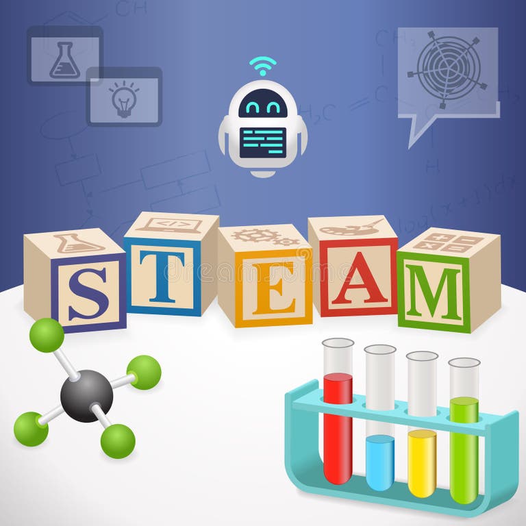 Steam Education Concept. a Robot Tutor Teaching Science Technology ...