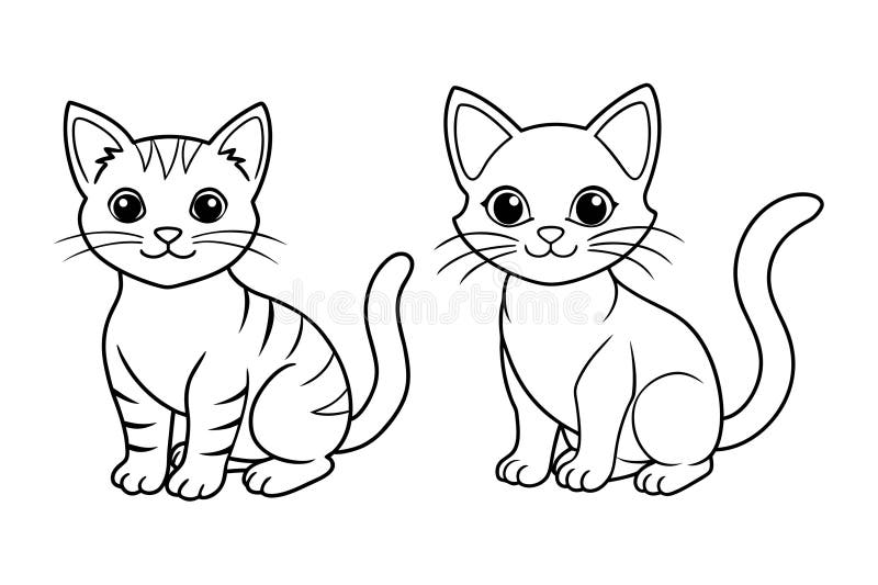 Cute Kitten Duo Line Art Illustration. Stock Vector - Illustration of ...