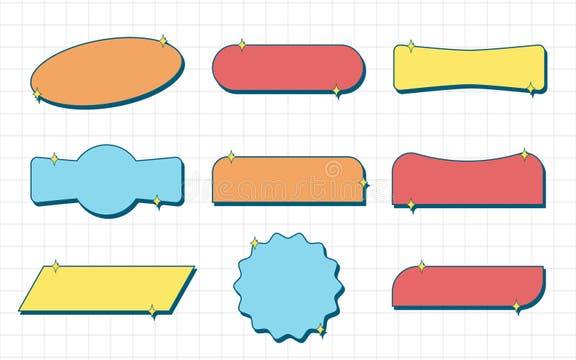 Retro Text Box Element Shape Set, 70 S 80 S Label Element Style ...