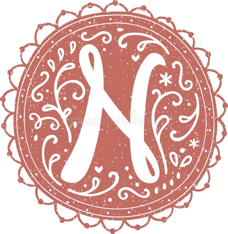 Decorative Floral Monogram in European Old Folk Design Alphabet N Stock ...