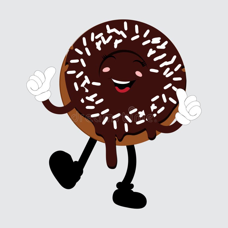 Donut Mascot, Vintage Cartoon Styled Retro Vector Illustration, Cute ...