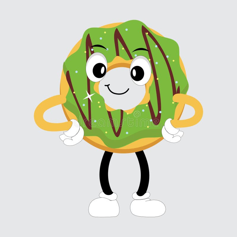 Donut Mascot, Vintage Cartoon Styled Retro Vector Illustration, Cute ...