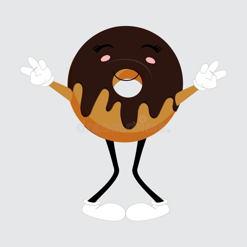 Donut Mascot, Vintage Cartoon Styled Retro Vector Illustration, Cute ...