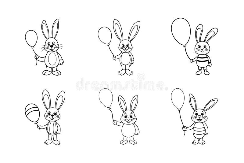 Color an Eastern Bunny Holding a Balloon Stock Vector - Illustration of ...