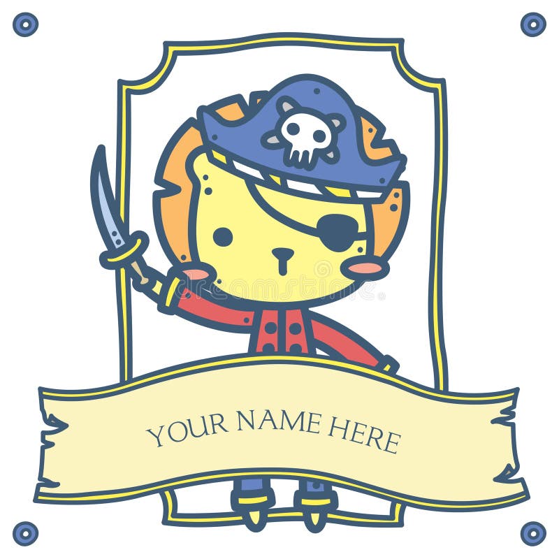 Cute Fun Pirate Ship Captain and Crew Member Character with Name Banner ...
