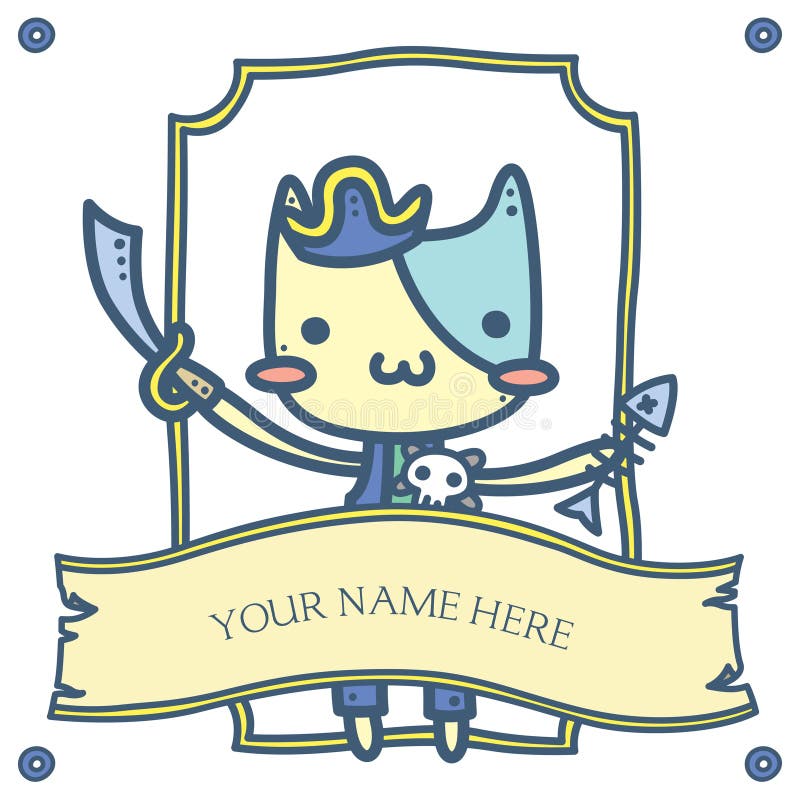 Cute Fun Pirate Ship Captain and Crew Member Character with Name Banner ...