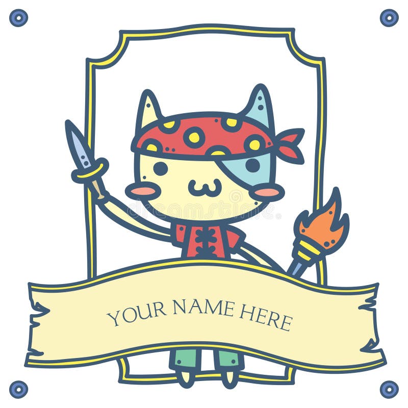 Cute Fun Pirate Ship Captain and Crew Member Character with Name Banner ...