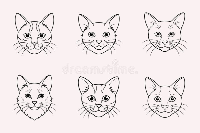 A Cute Line Art Cat Facecat Face Stock Vector - Illustration of face ...