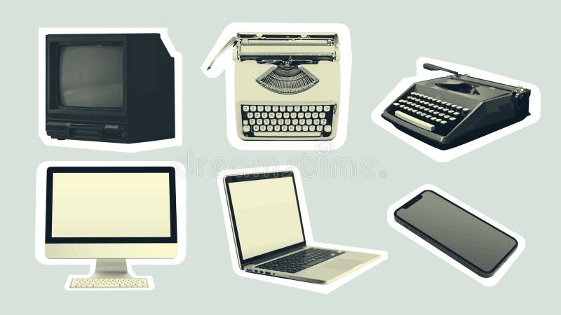 Modern and Traditional Technology Objects Collage Isolated Stock Vector ...