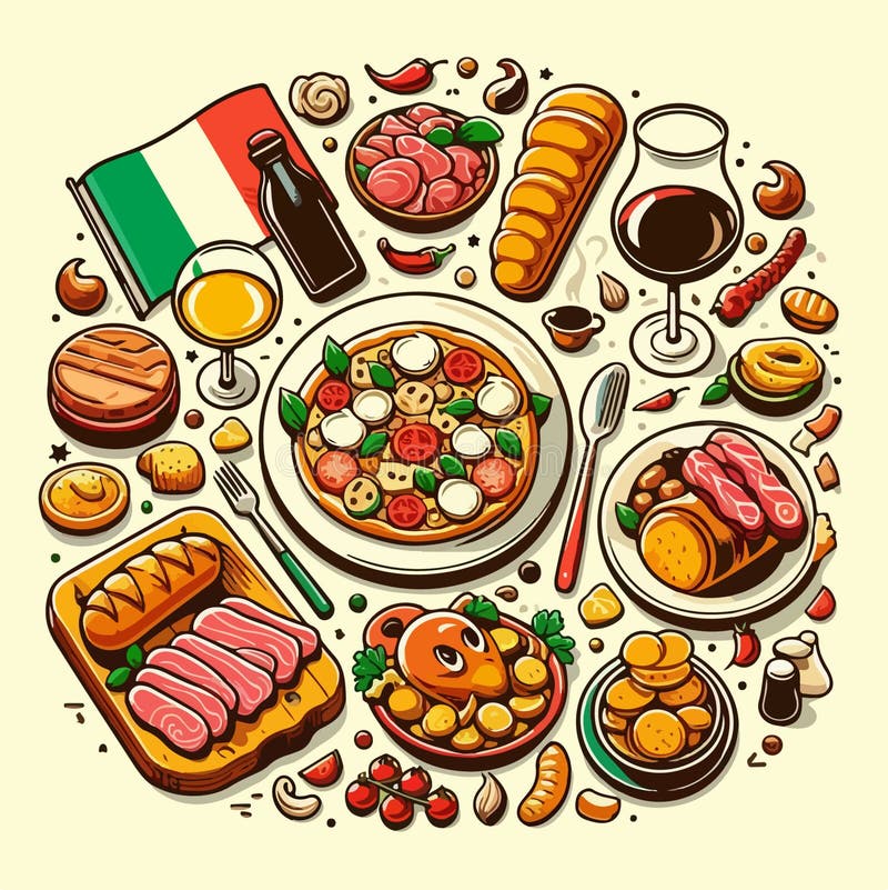 Italian Food Festival: a Colorful Vector Illustration of Classic Dishes ...
