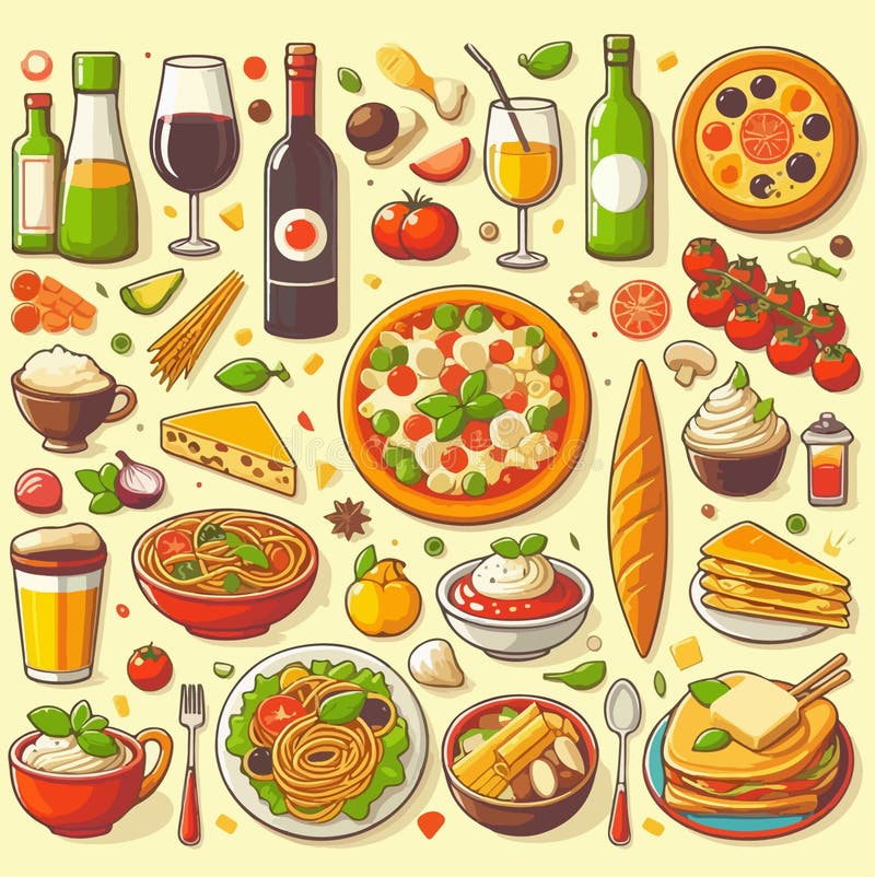 Delicious Italian Cuisine Illustrations: a Colorful Array of Authentic ...