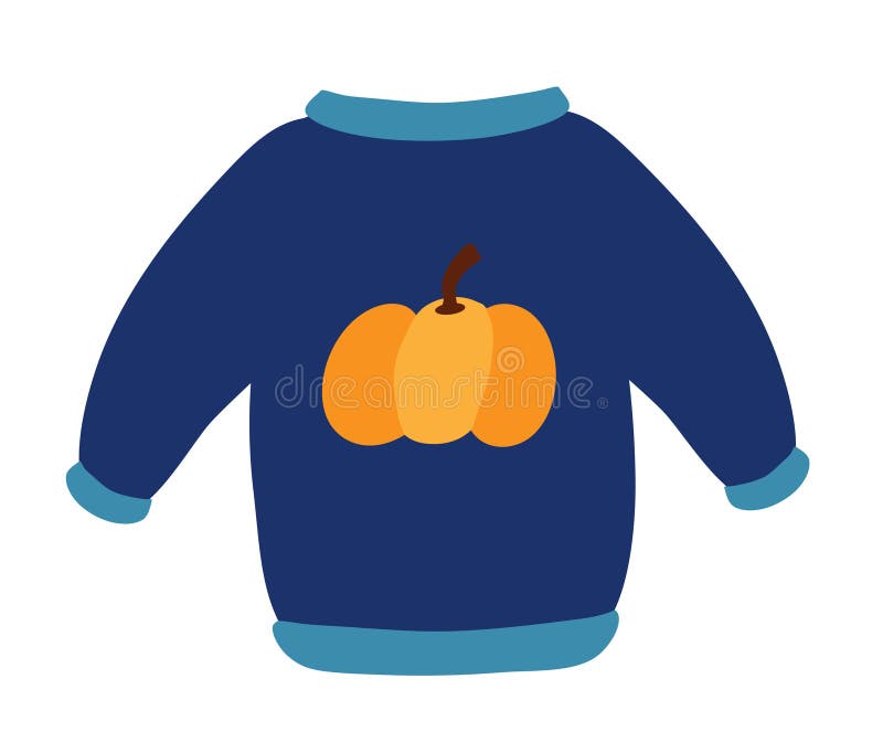 Autumn Blue Sweater with Pumpkin Design. Cozy Fall. Vector Flat ...