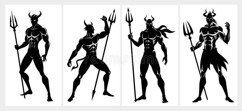 Masculine Power! Black Trident Wielding Man Silhouette Vector Stock ...