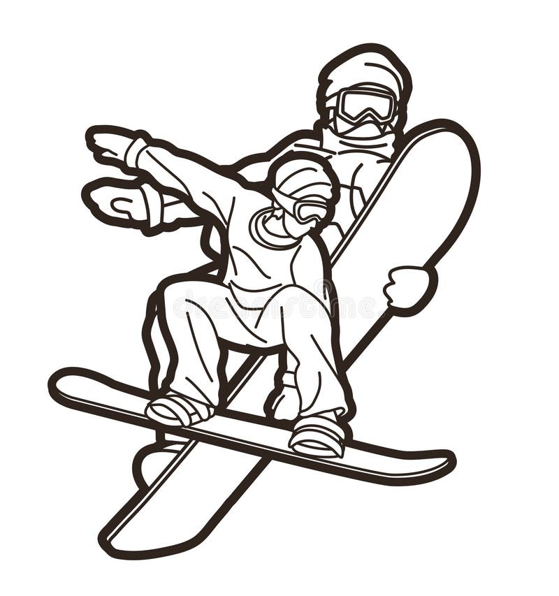 Group of Snowboarder Mix Action Snowboard Sport Player Stock Vector ...