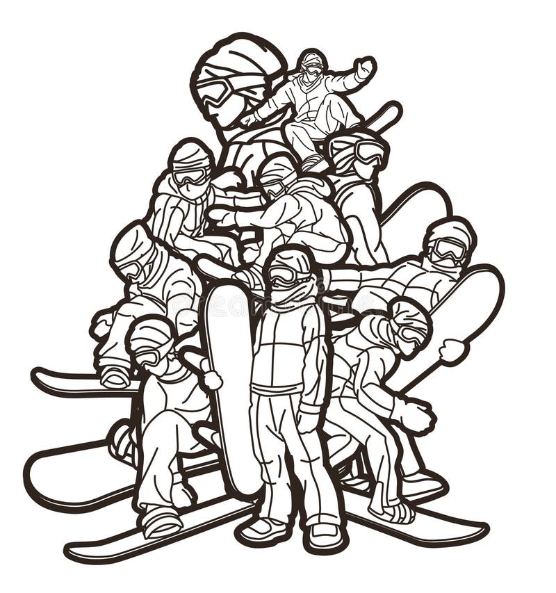 Group of Snowboarder Mix Action Snowboard Sport Player Stock ...