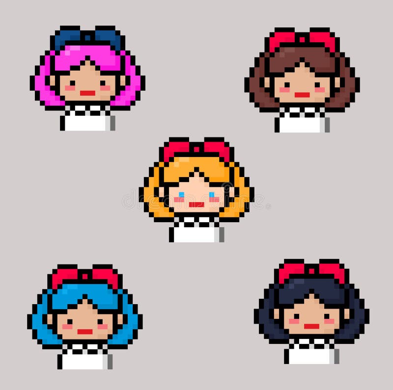 Printset of Pixel Art Girl Student Vector Game 8 Bit Icon Logo. Stock ...