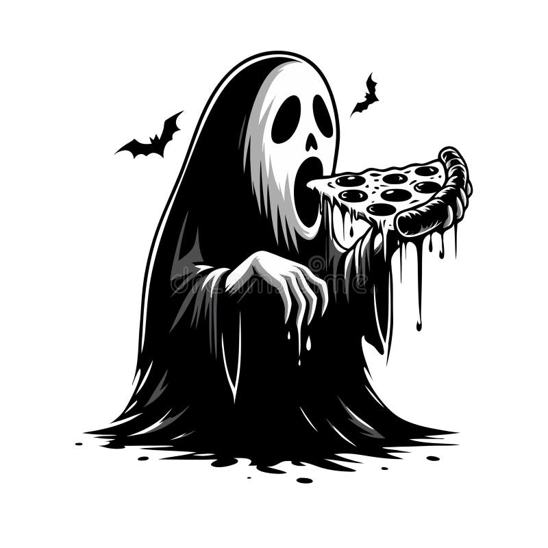 Black Ghost Eating a Pizza Vector Silhouette Illustration Stock Vector ...