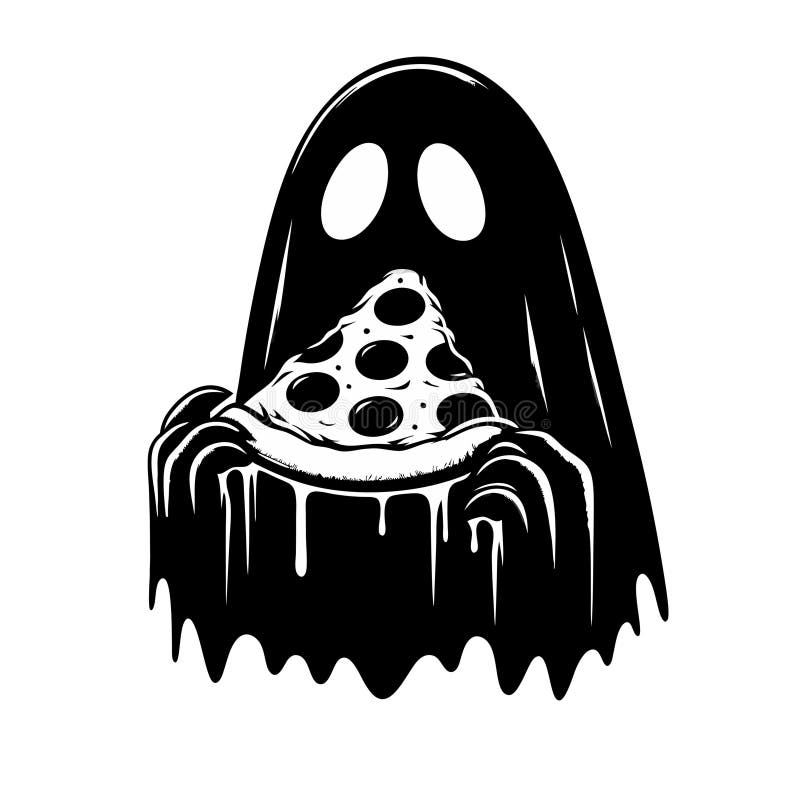 Black Ghost Eating a Pizza Vector Silhouette Illustration Stock Vector ...