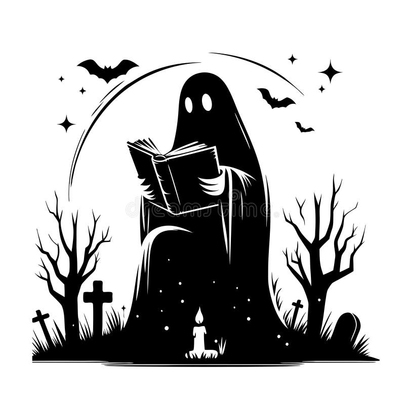 Black Ghost Reading a Book Vector Silhouette Illustration Stock Vector ...