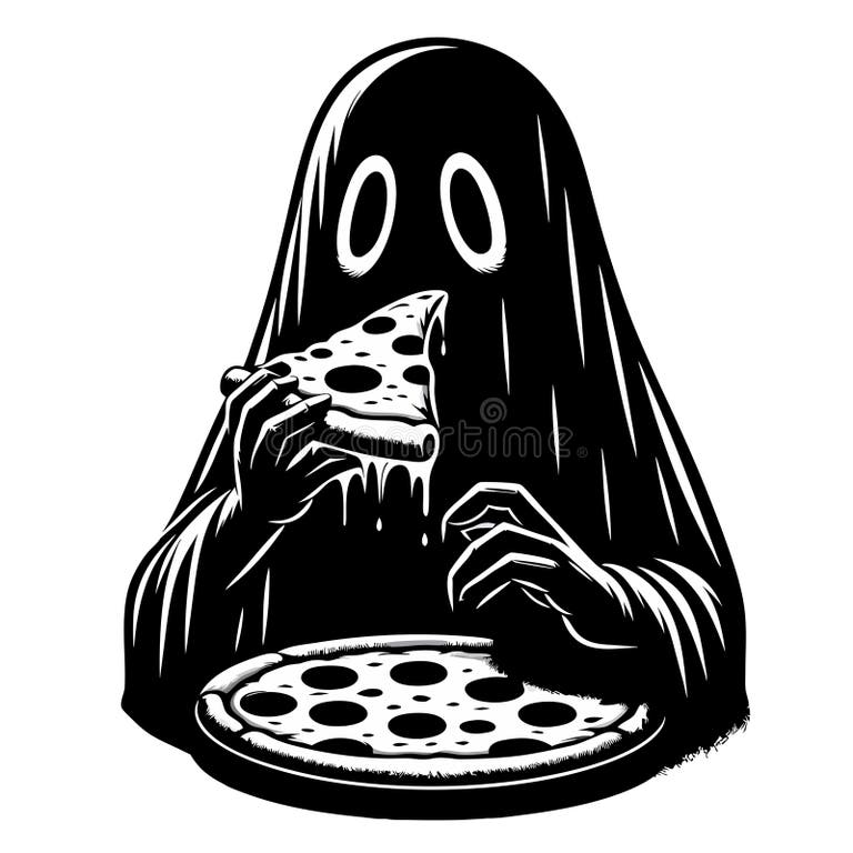 Black Ghost Eating a Pizza Vector Silhouette Illustration Stock Vector ...