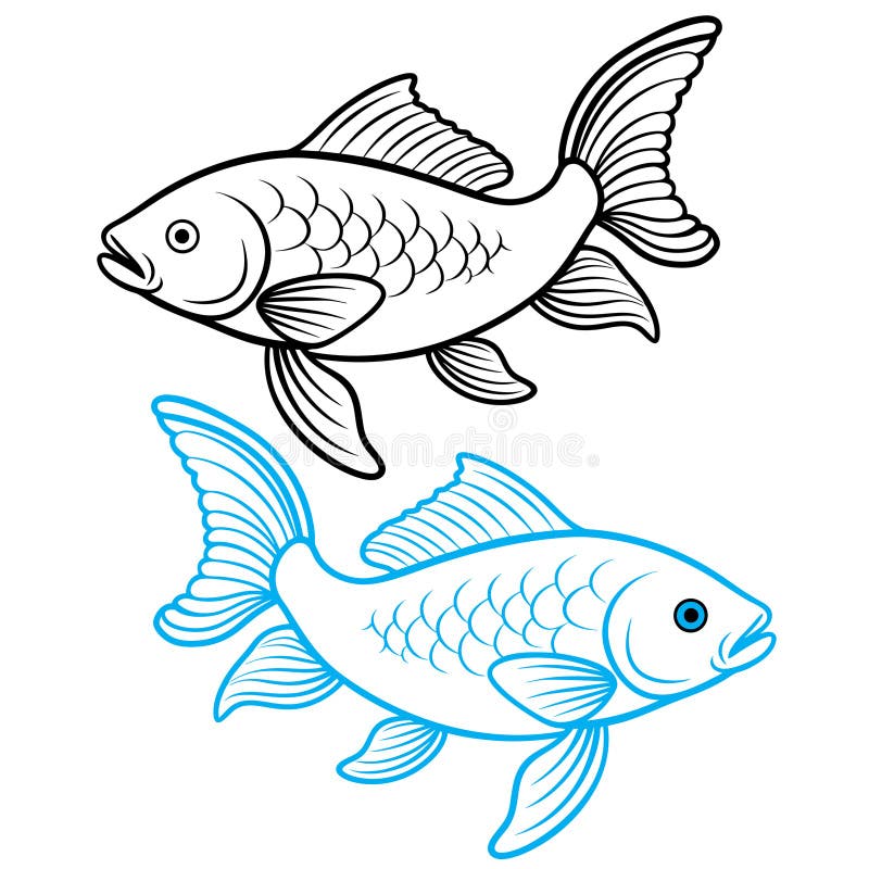 2 Color Set Fish, Vector Illustration Clipart Coloring Image Black and ...