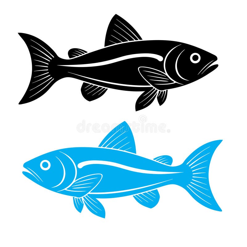 2 Color Set Fish, Vector Illustration Clipart Coloring Image Black and ...