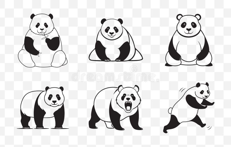 Print Giant Panda Line Art Vector Set Featuring Playful and Adorable ...