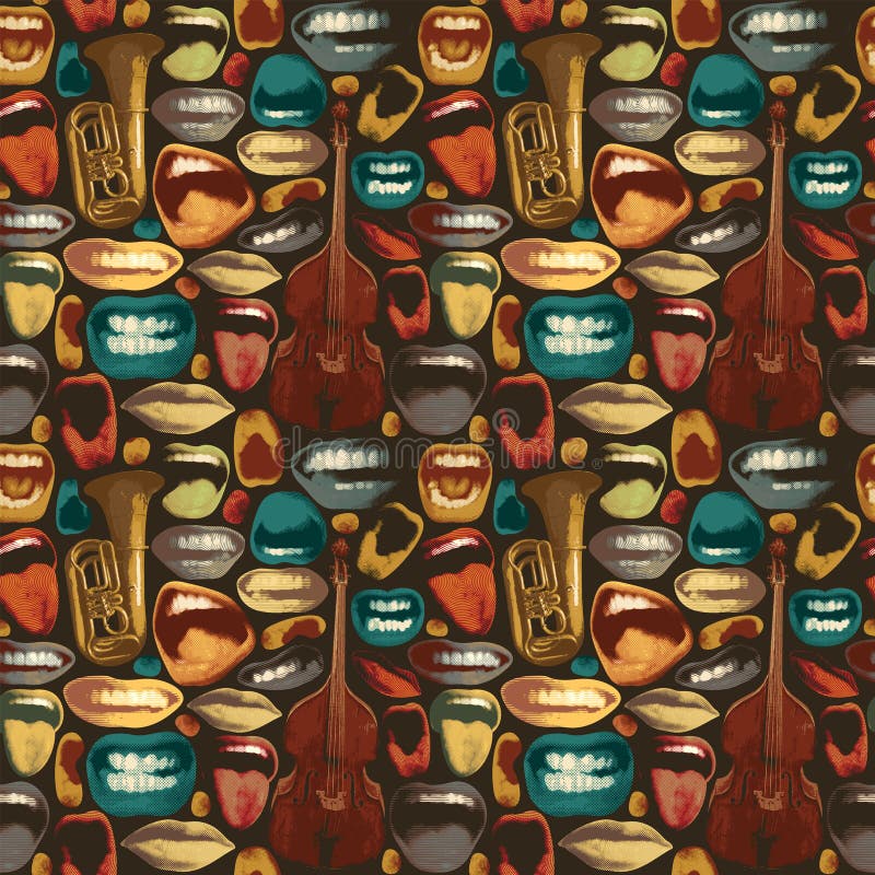 Music Seamless Pattern with Colored Lips Stock Illustration ...