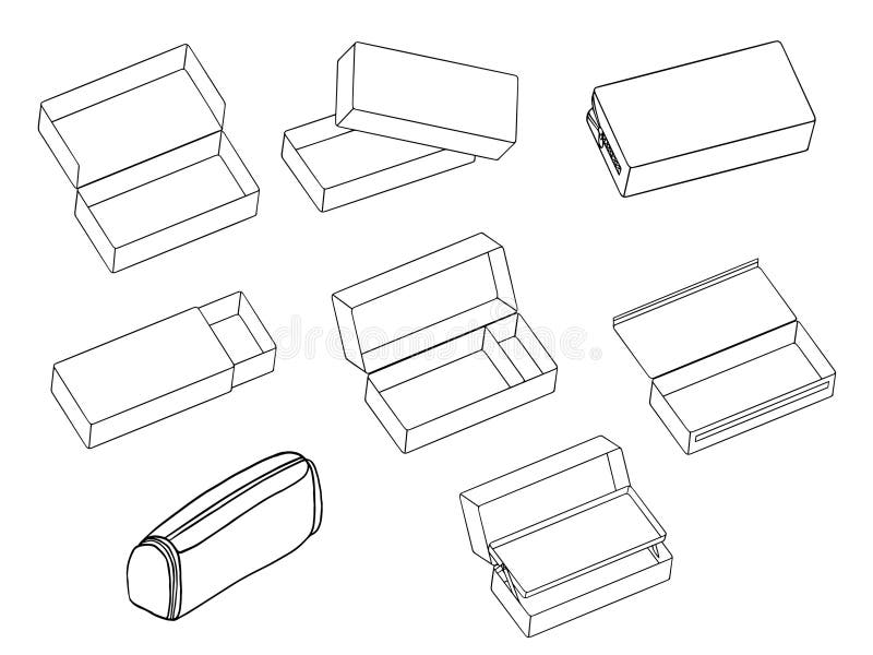 Pencil Box Stationery Line Art Illustration. Hand Drawn Back To School ...