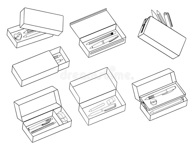 Pencil Box Stationery Line Art Illustration. Hand Drawn Back To School ...