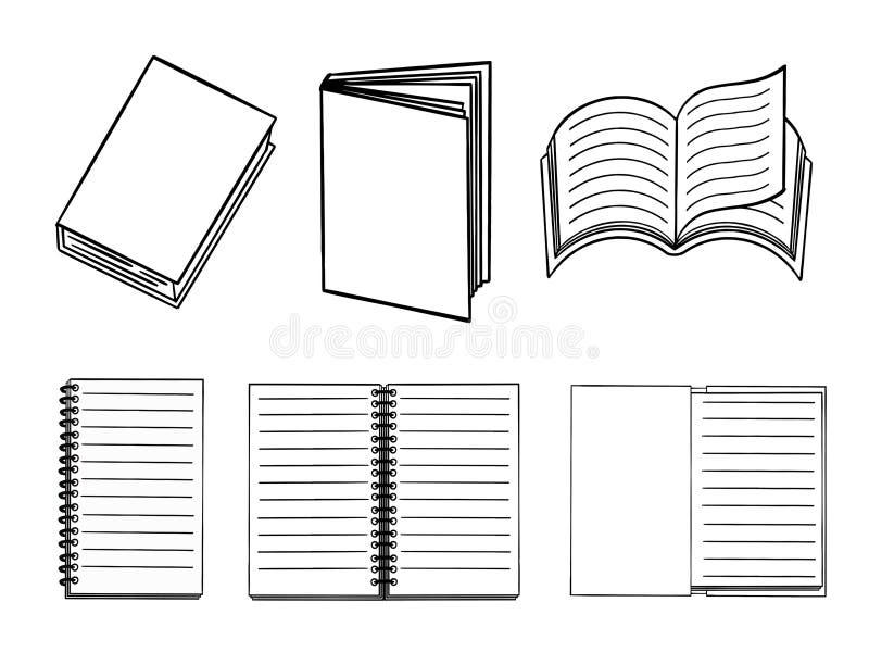 Book Stationary Line Art Illustration. Hand Drawn Back To School Stock ...