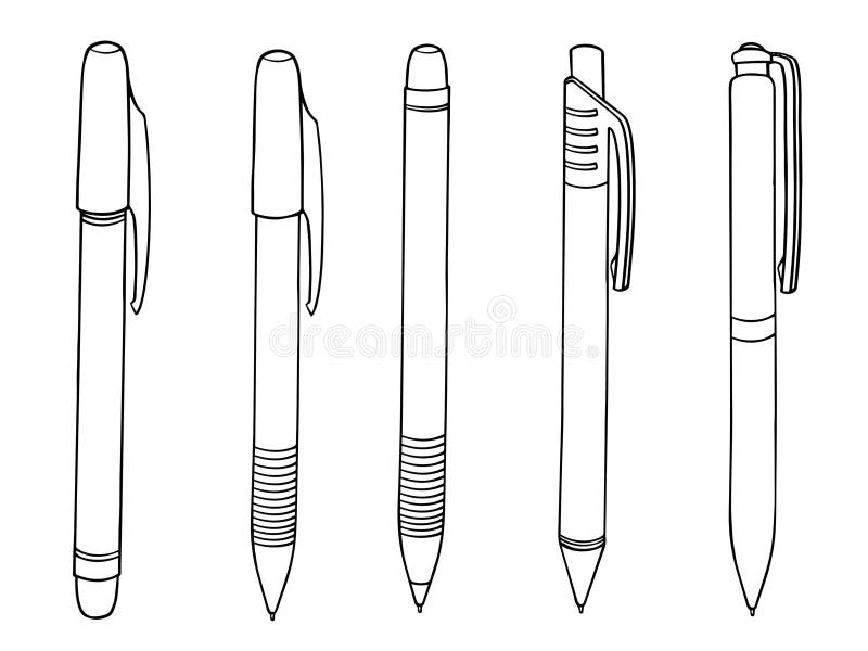 Pen Stationary Line Art Illustration. Hand Drawn Back To School Stock ...