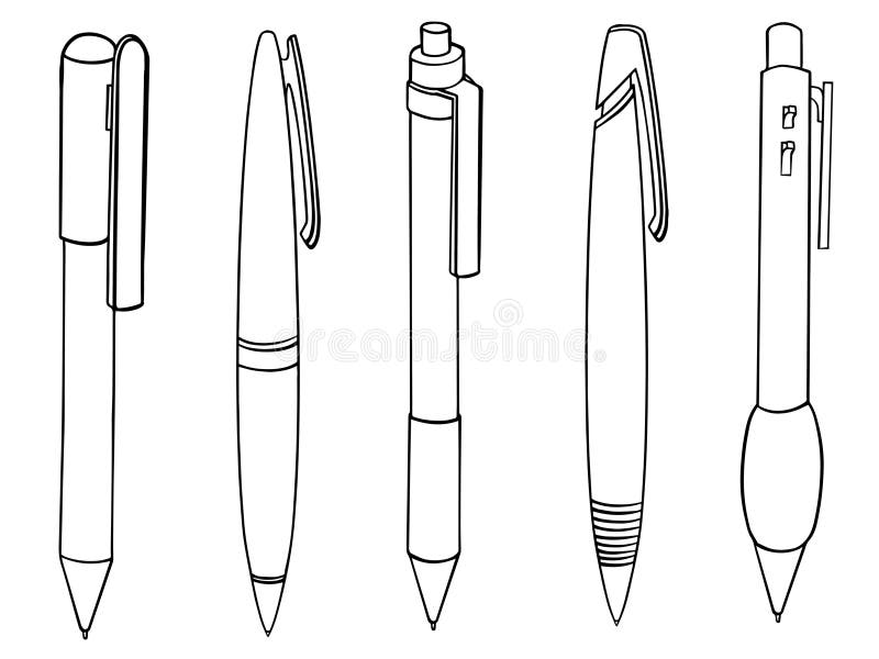 Pen Stationary Line Art Illustration. Hand Drawn Back To School Stock ...