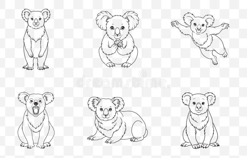 Print Elegant and Artistic Koala Line Art Vector Set for Creative ...