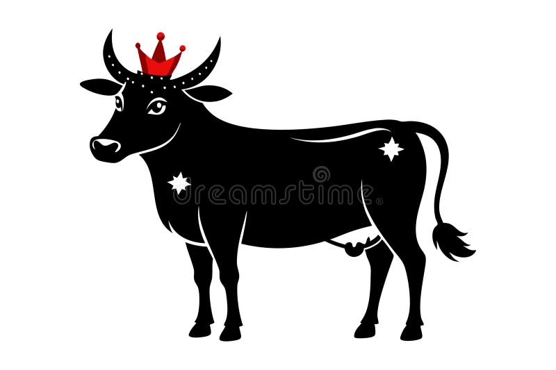 Christmas King Cow Silhouette. Stock Illustration - Illustration of ...