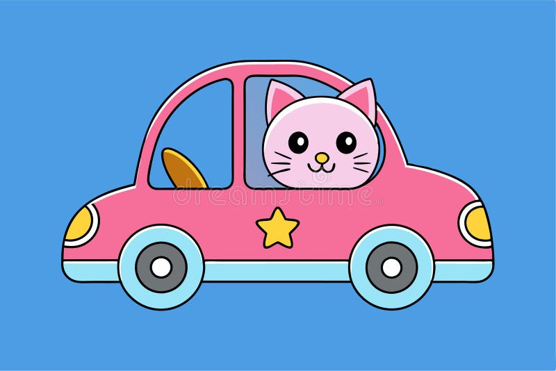 Cute Cat in the Car Vector Illustration Stock Illustration ...