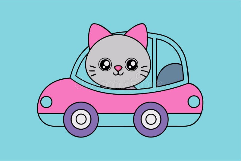 Cute Cat in the Car Vector Illustration Stock Illustration ...